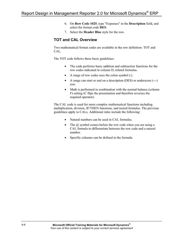 Mr20 enus 04-Report Design in Management Reporter 2.0 for Microsoft Dynamics® ERP | PDF