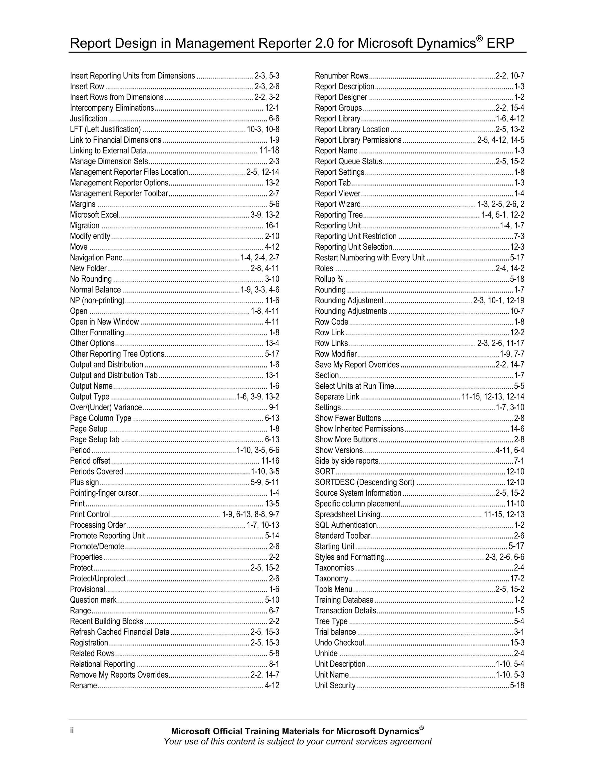 Mr20 enus idx-Report Design in Management Reporter 2.0 for Microsoft Dynamics® ERP | PDF