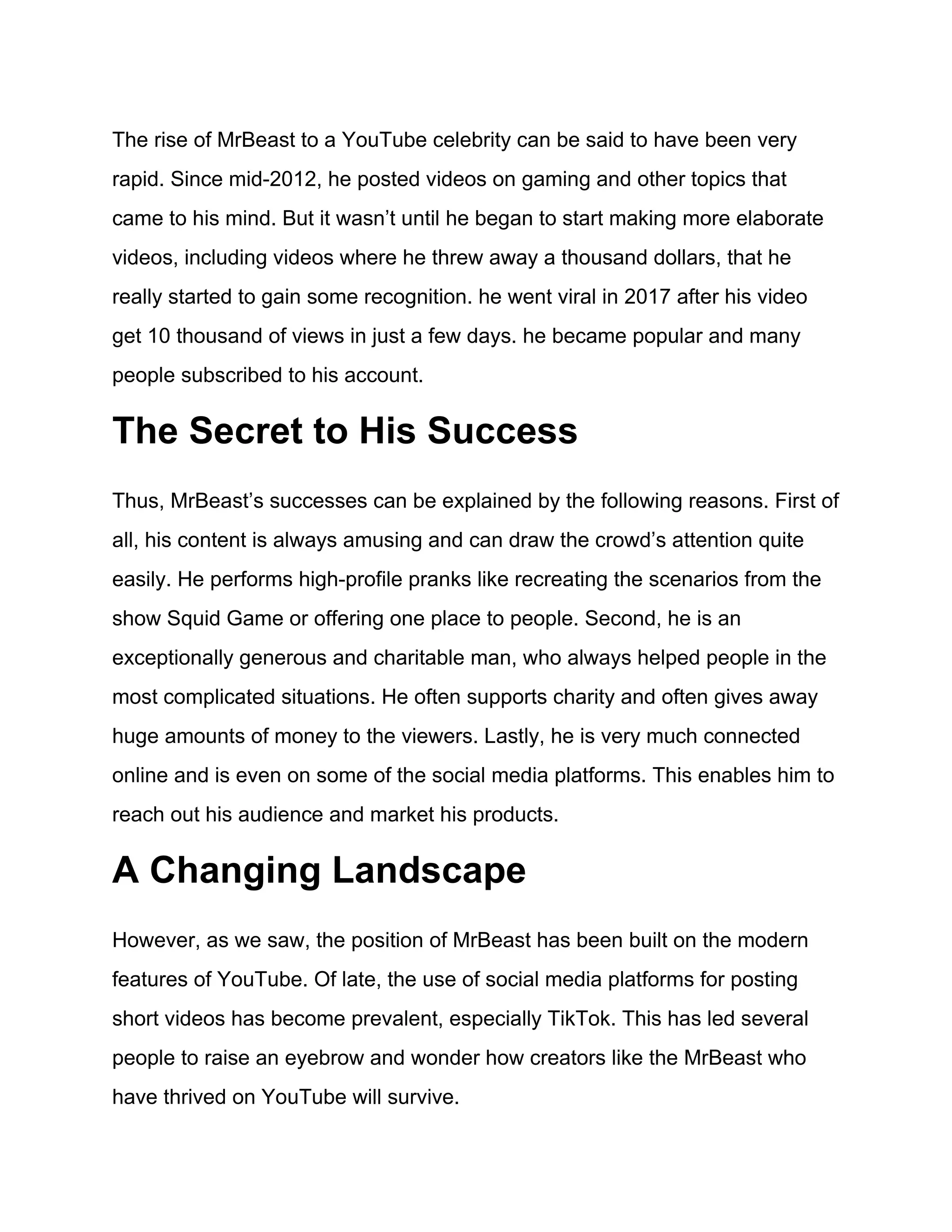 MrBeast: The YouTube Giant and His Unprecedented Growth | DOCX