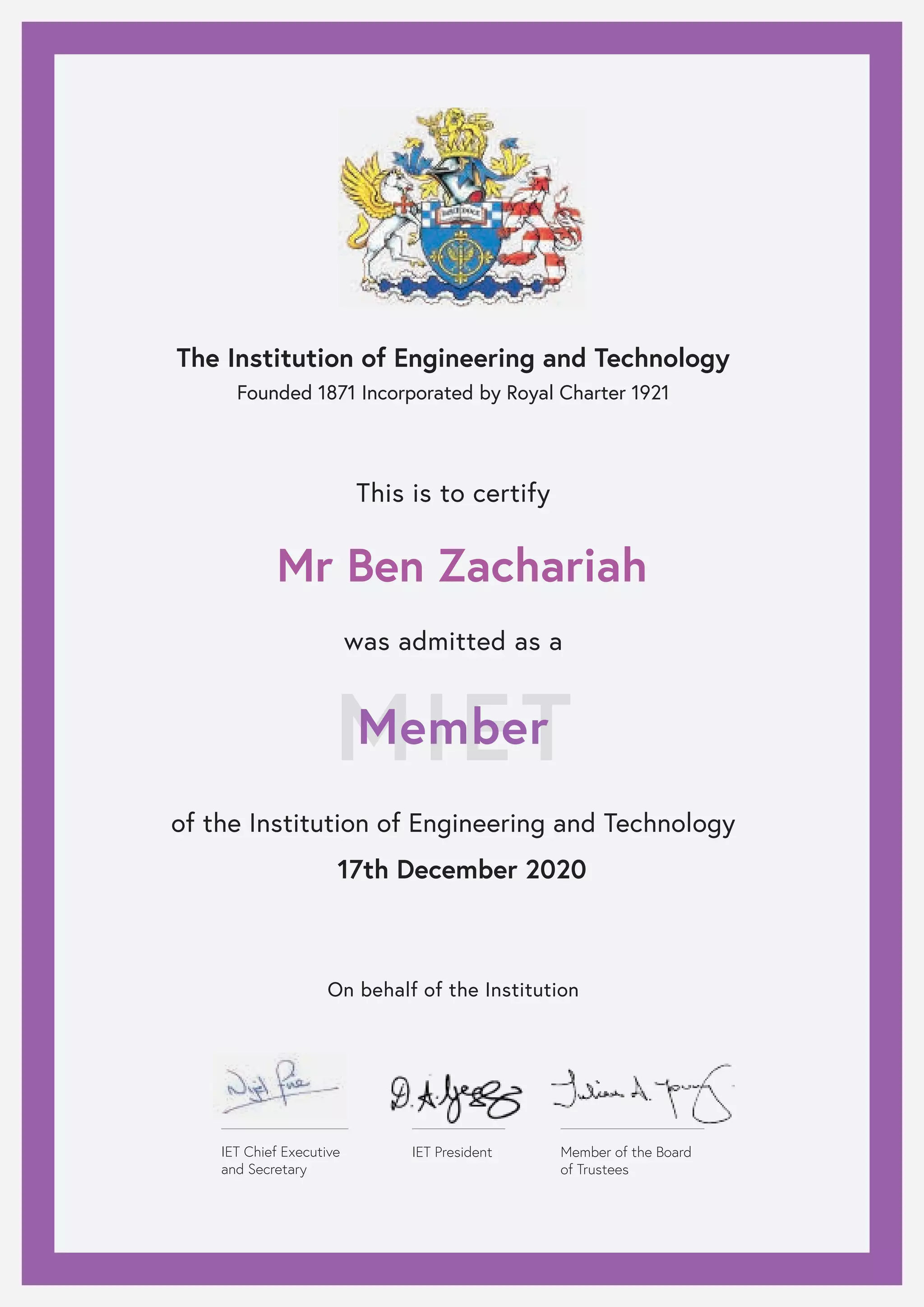 Mr Ben Zachariah MIET | PDF