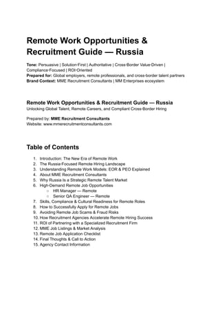 Remote Work Opportunities & Recruitment Guide — Russia (2025 Edition) | PDF
