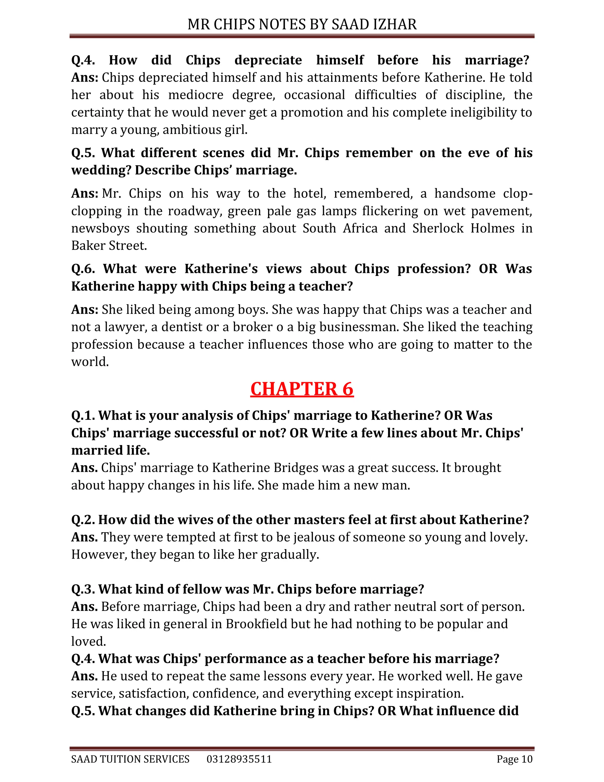 Mr chips notes by saad izhar, SECOND YEAR | PDF
