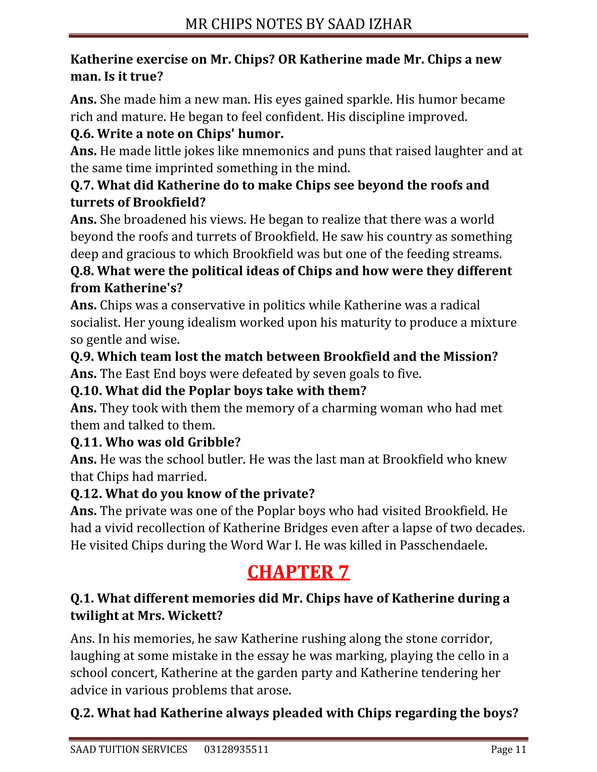 Mr chips notes by saad izhar, SECOND YEAR | PDF
