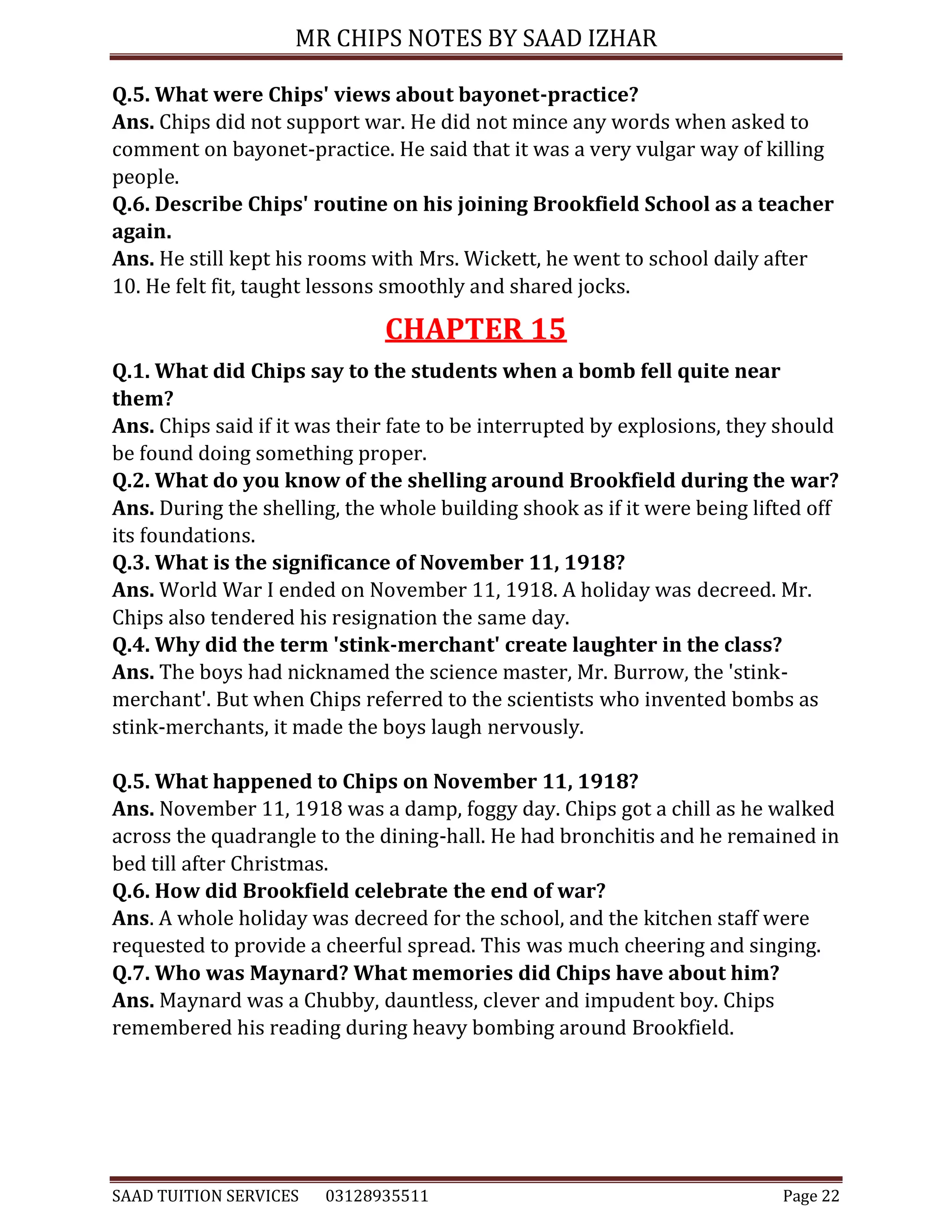 Mr chips notes by saad izhar, SECOND YEAR | PDF