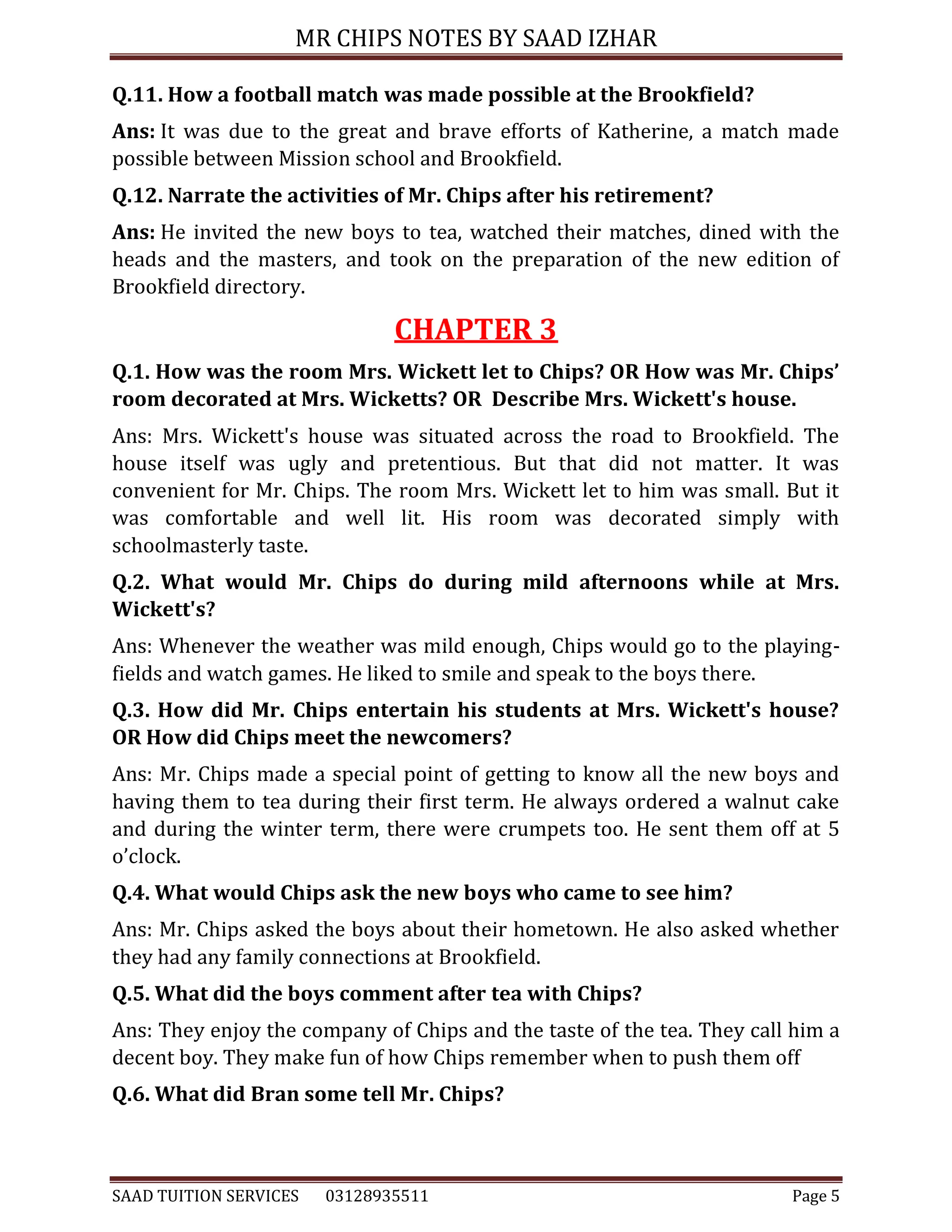 Mr chips notes by saad izhar, SECOND YEAR | PDF