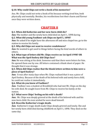 Mr chips notes by saad izhar, SECOND YEAR | PDF
