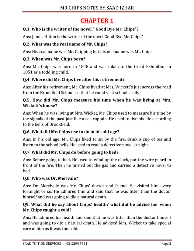 Mr chips notes by saad izhar, SECOND YEAR | PDF