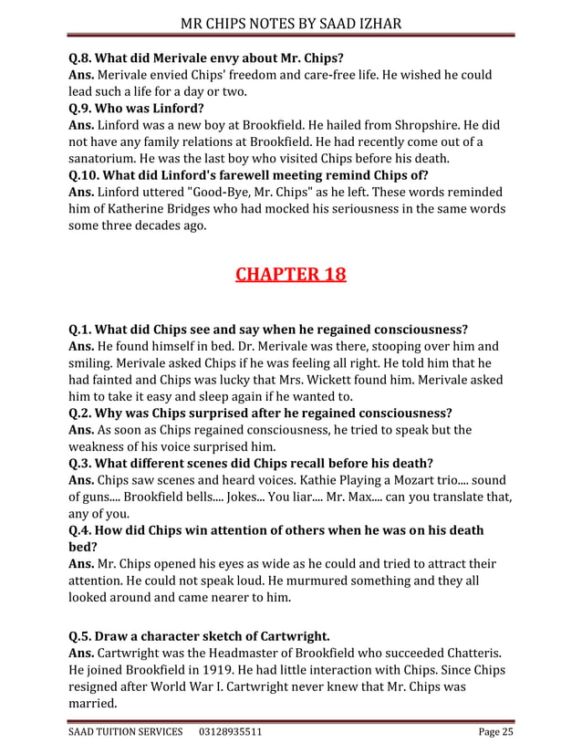 Mr chips notes by saad izhar, SECOND YEAR | PDF