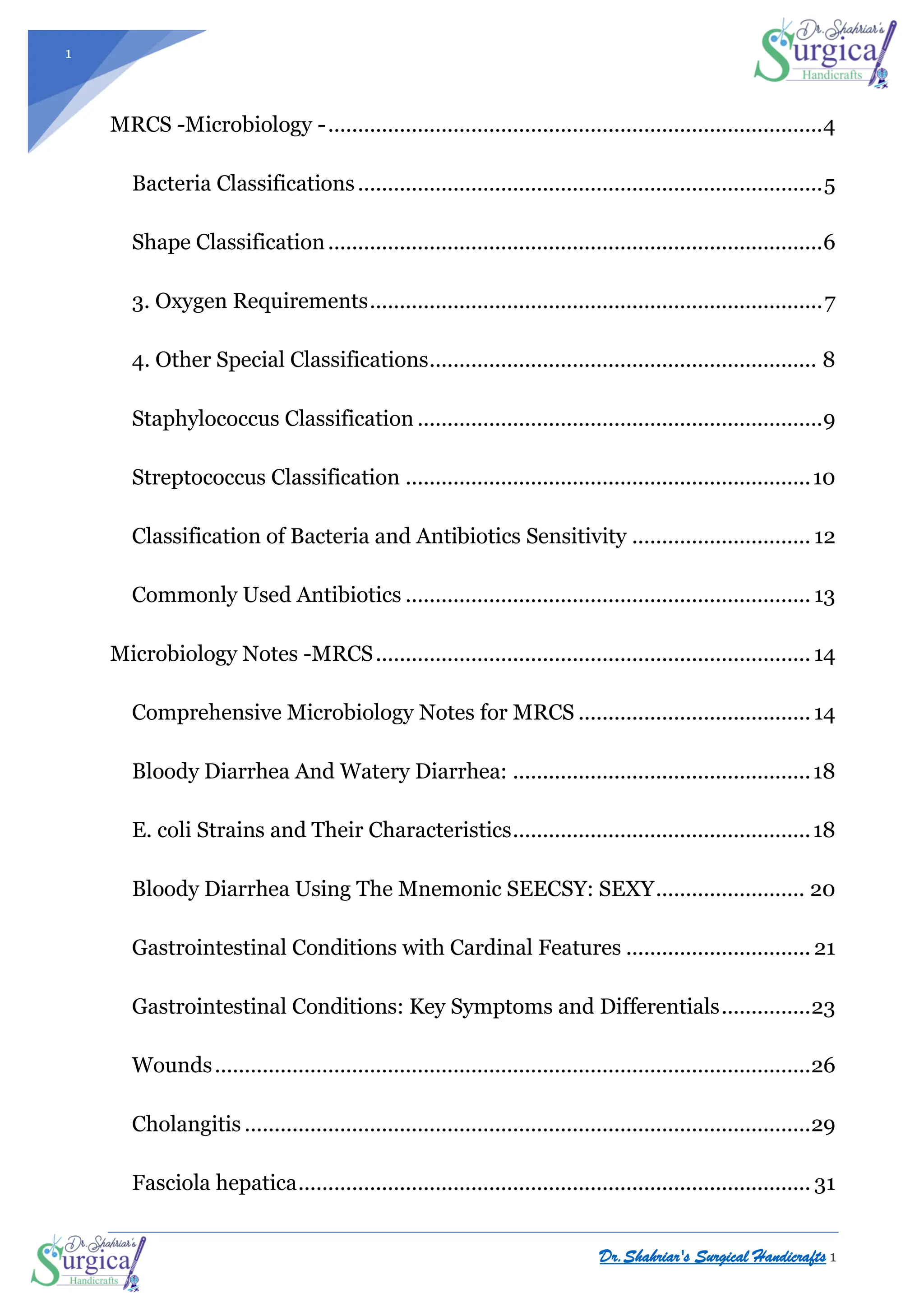 MRCS Microbiology Notes by Dr.Shahriar Surgical Handicrafts | PDF