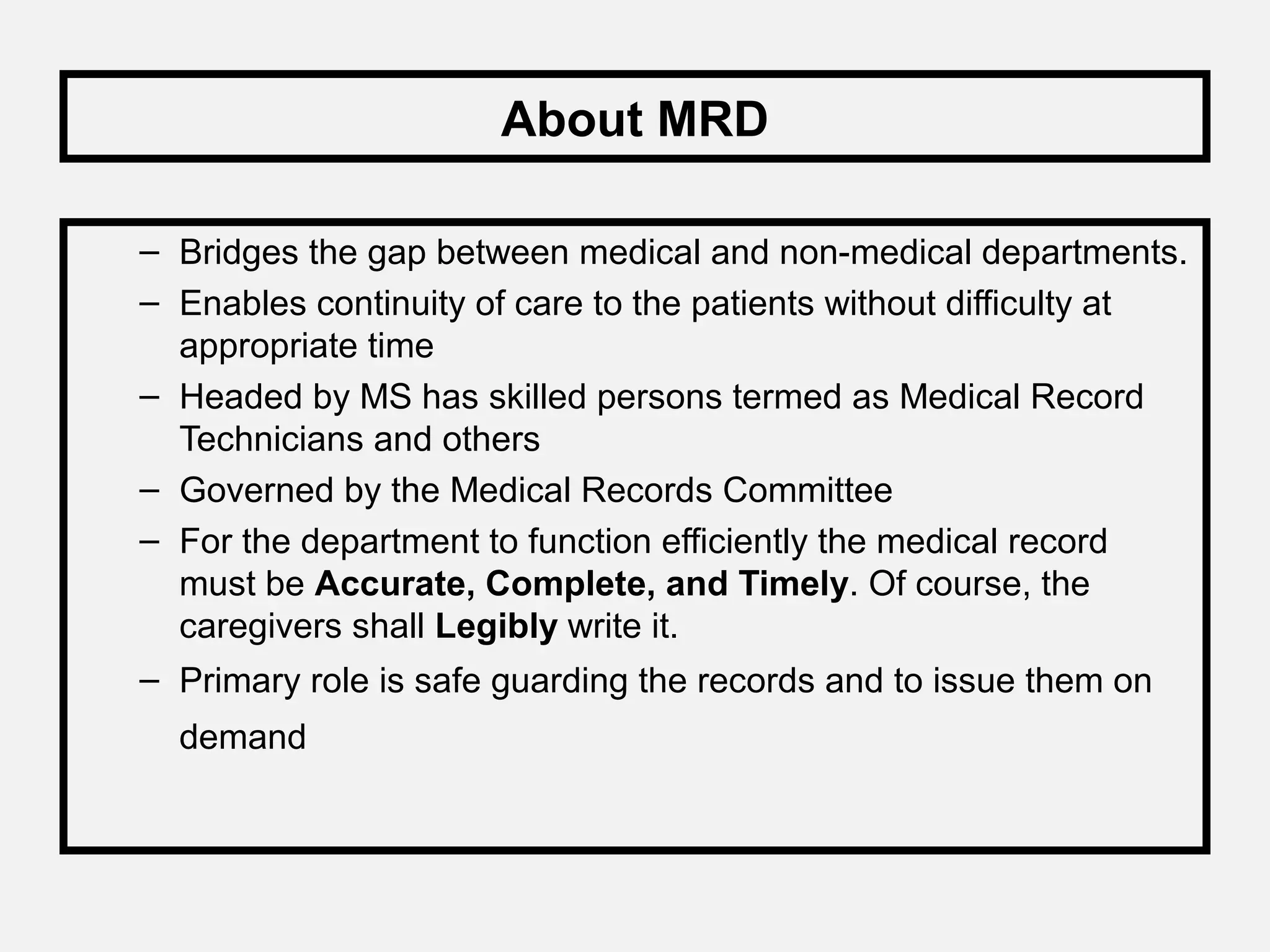 Medical Records Role and its Maintenance. | PPT