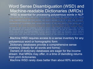 Machine Readable Dictionaries and NLP | ODP