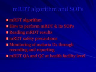 Malaria rapid diagnostic tests by Dr. Basil Tumaini | PPTX