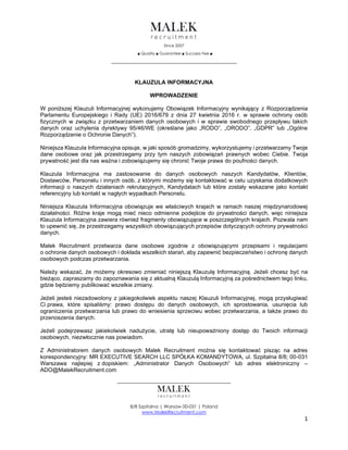 Malek Recruitment - Klauzula Informacyjna | PDF