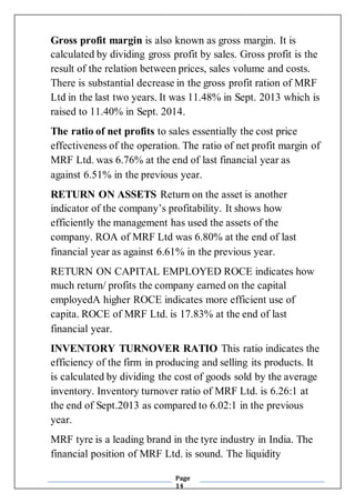Mrf tyres-Analysis of balance sheet and Ratio statement | DOCX