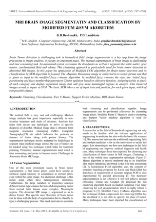 Mri brain image segmentatin and classification by modified fcm &svm akorithm | PDF | Medical ...