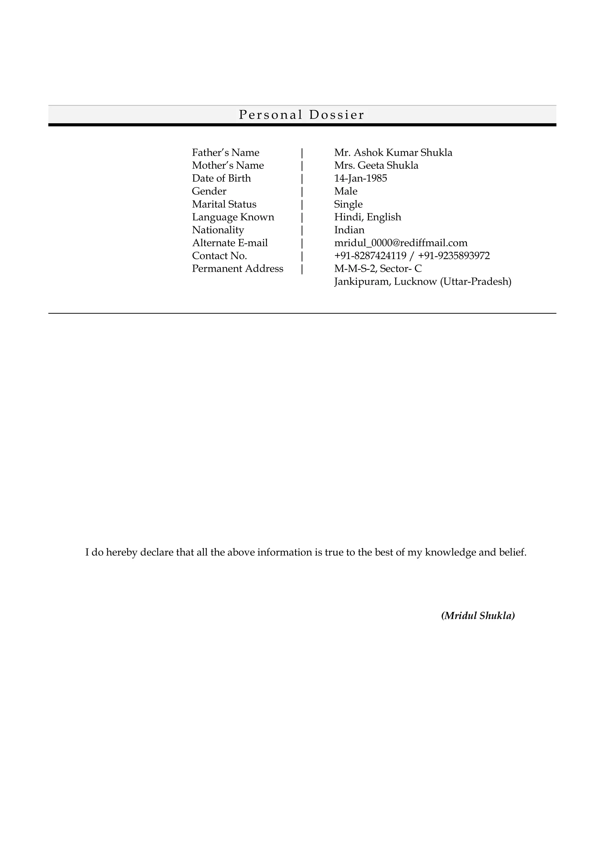 Resume: Mridul Shukla | PDF