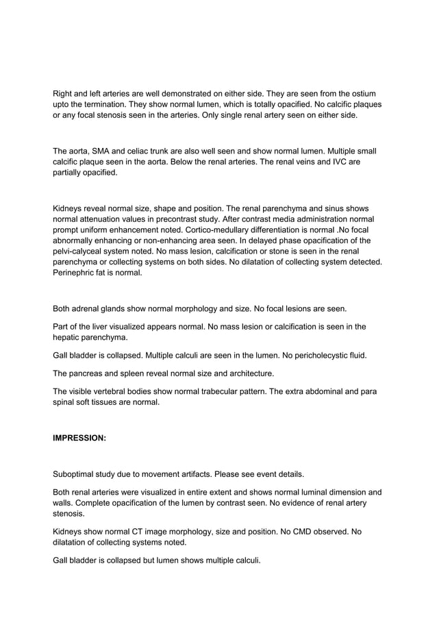 MRI renal angiogram reported document for template. | DOCX