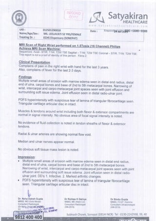 MRI Wrist.pdf patient complaining of pain wrst joint and weakness hand ...