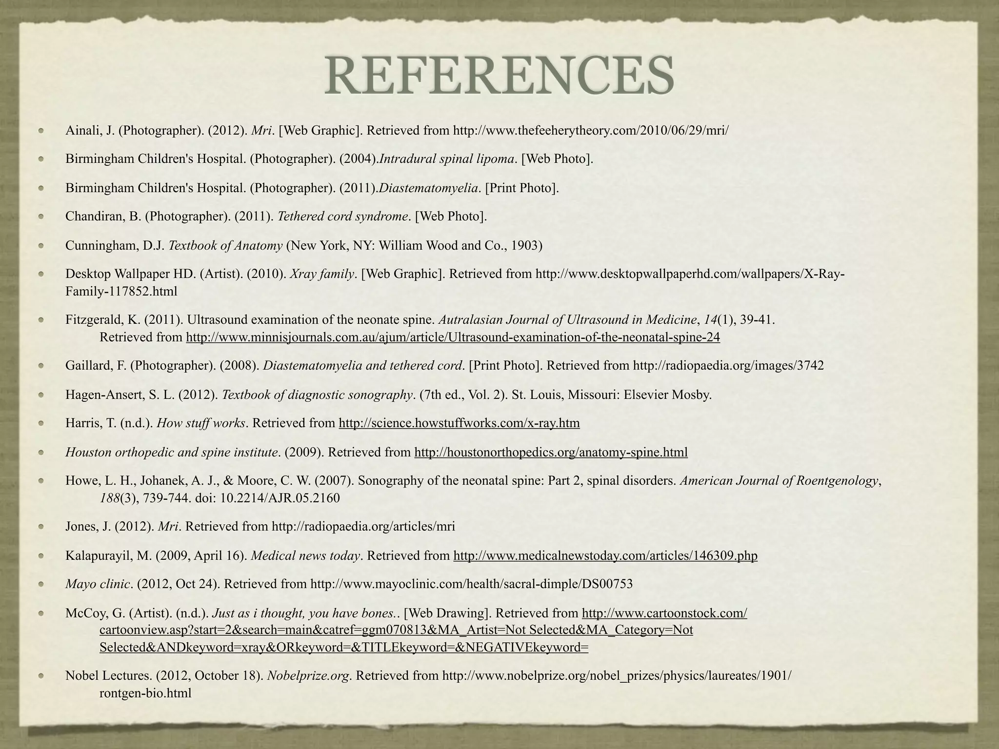 MRI and X-Ray of the Neonate Spine | PDF