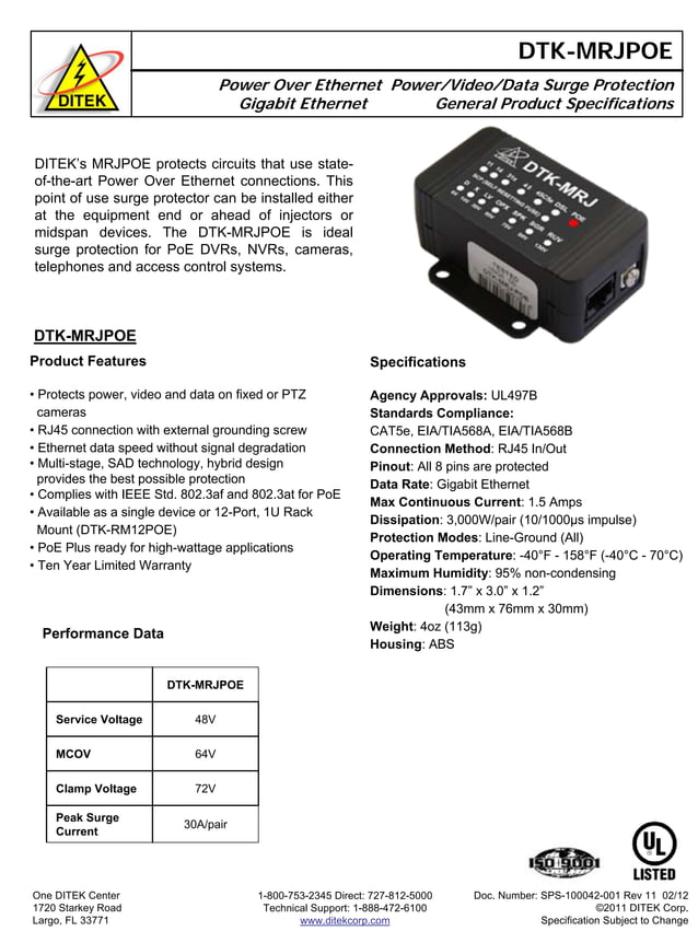 Ditek MRJPOE Data Sheet | PDF