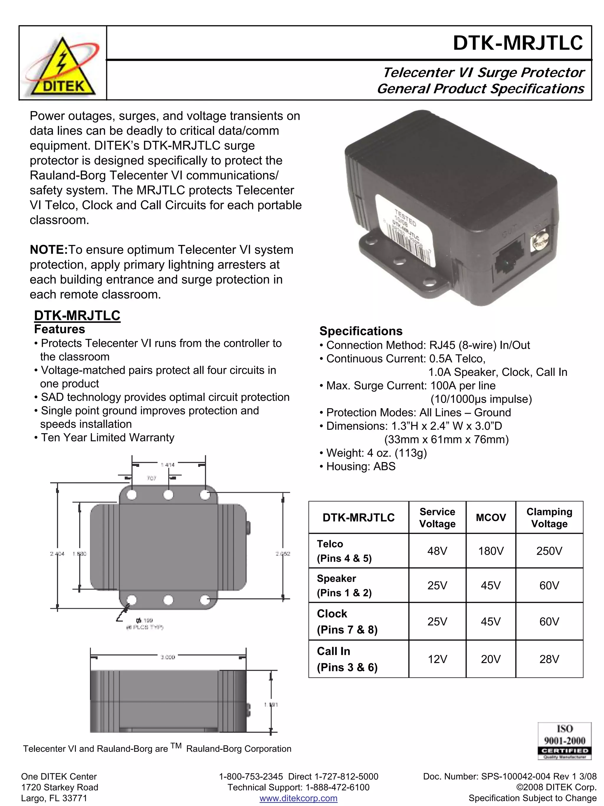 Ditek MRJTLC Data Sheet | PDF