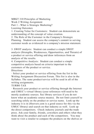 MRKT 310 Principles of MarketingWeek 2 Writing AssignmentPart .docx ...