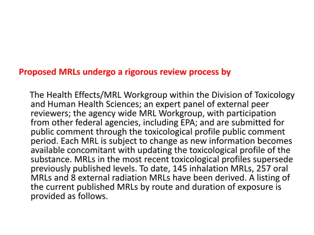 MRL(Minimal Risk Level) | PPTX | Medical Tests | Medical Health