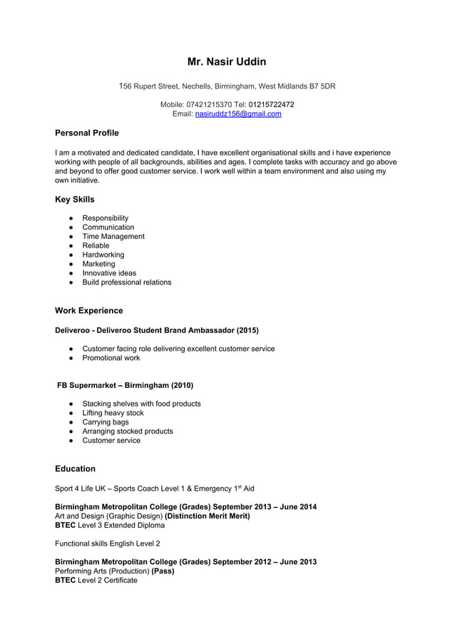 Mr Nasir Uddin CV | PDF | Business | Business and Finance
