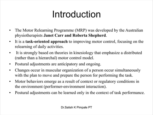 Motor relearning program | PDF | Physical Therapy | Wellness