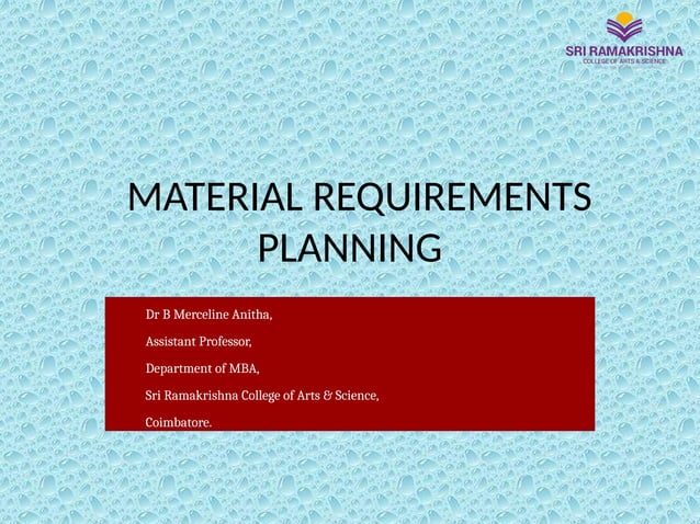 MRP.pptx - Ensure Material Availability - Inventory Optimization | PPT