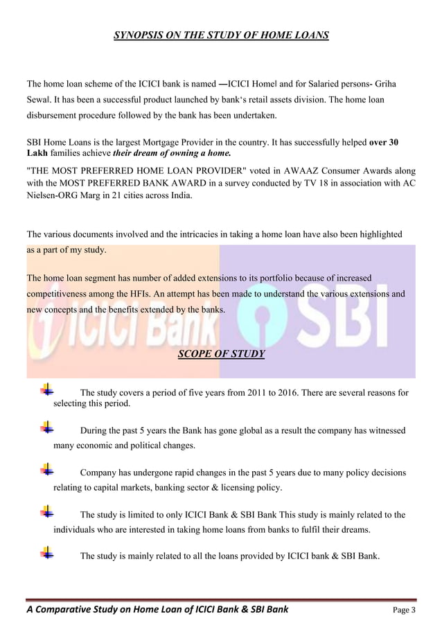 A Comparative Study on Home Loan of ICICI & SBI Bank | PDF