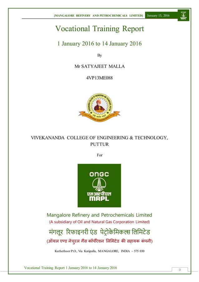 MRPL Vocational Training Report | DOCX