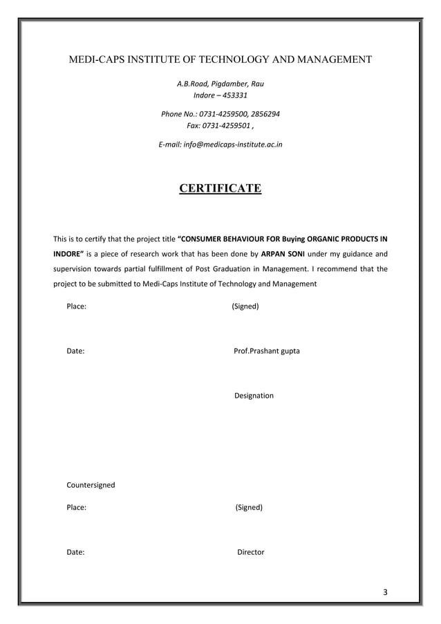 MRP on organic food | PDF