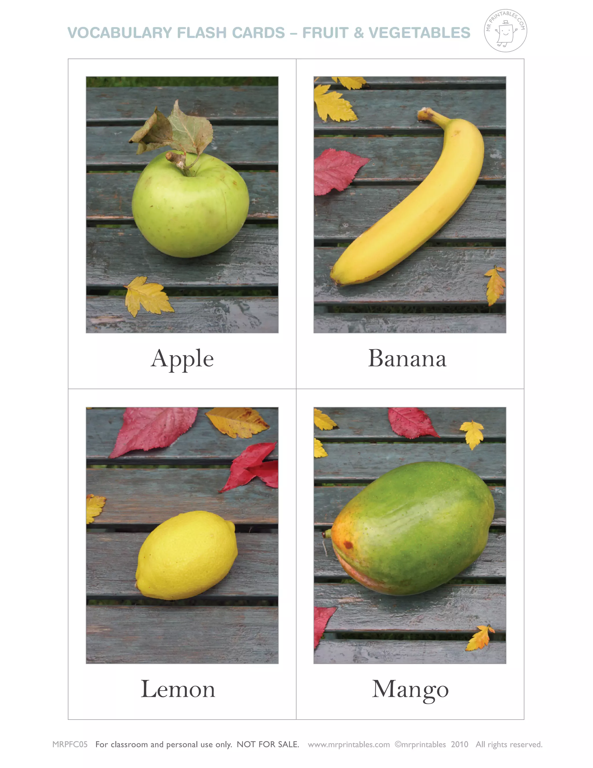 Mrprintables vocabulary-fruit-veg-flashcards-en-ltr | PDF