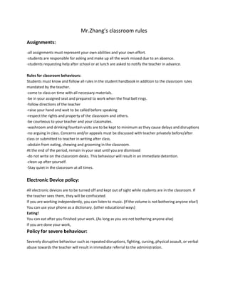 (Mrs.qin)classroom rules grade 8 chinese | DOCX