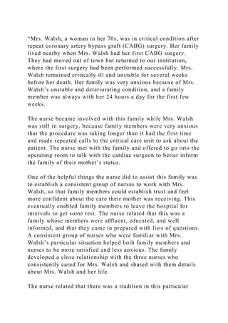 Mrs. Walsh, a woman in her 70s, was in critical condition after rep.docx