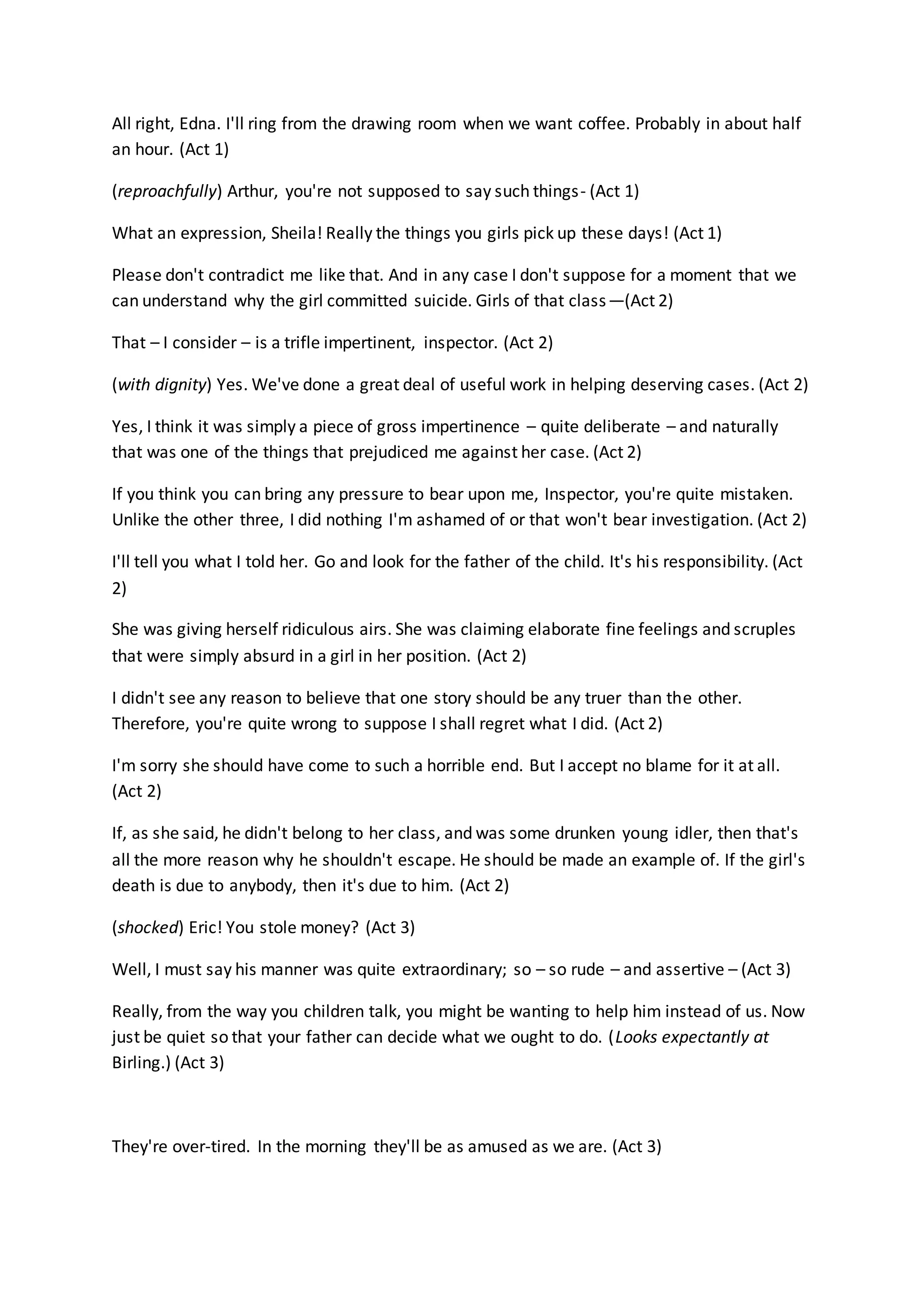 Mrs Birling Key Quotes | DOCX