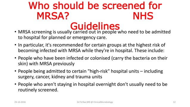 Screening for MRSA | PPTX | Infectious Diseases | Diseases and Conditions