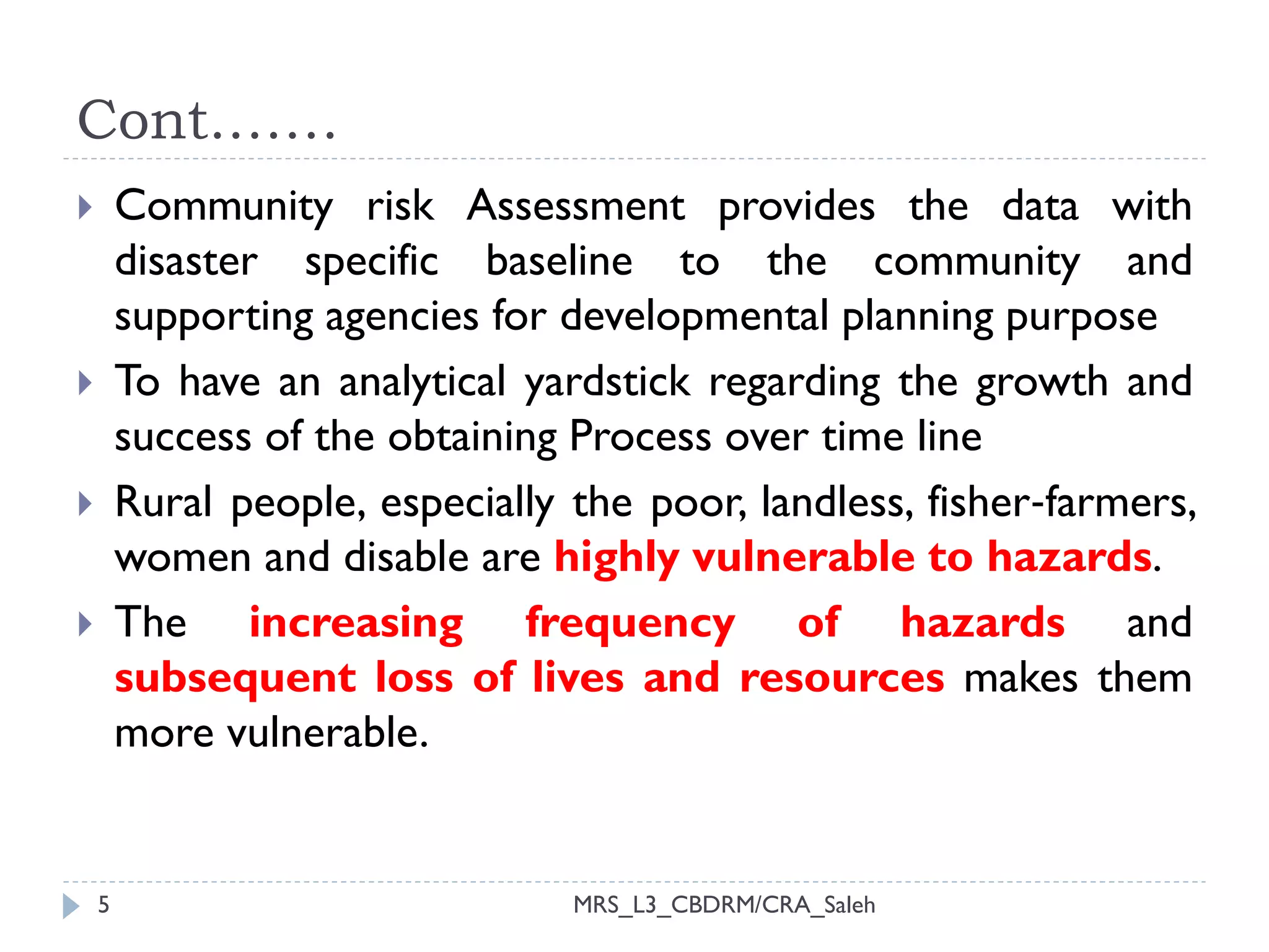 Community Risk Assessment (CRA)