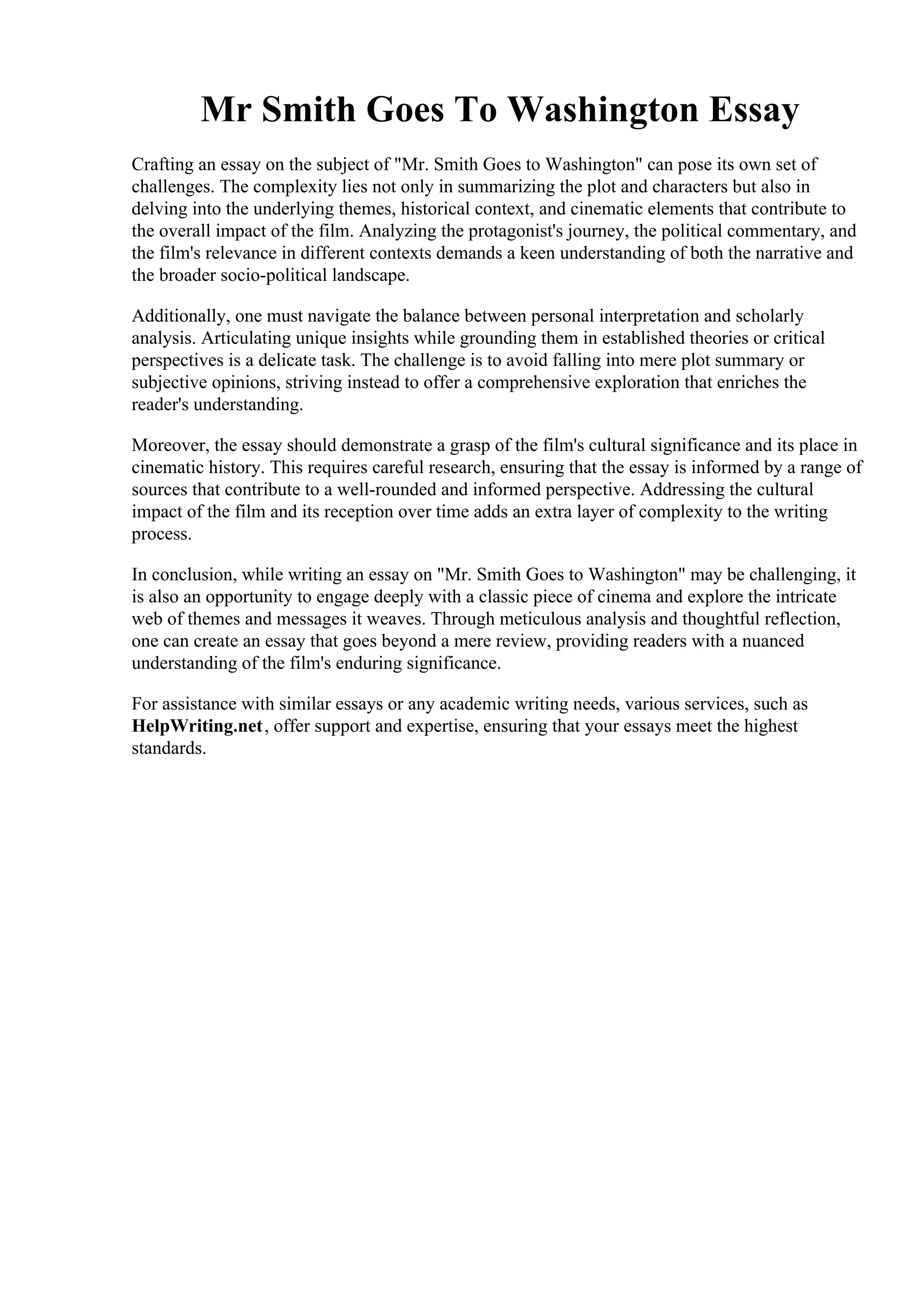 Mr Smith Goes To Washington Essay | PDF