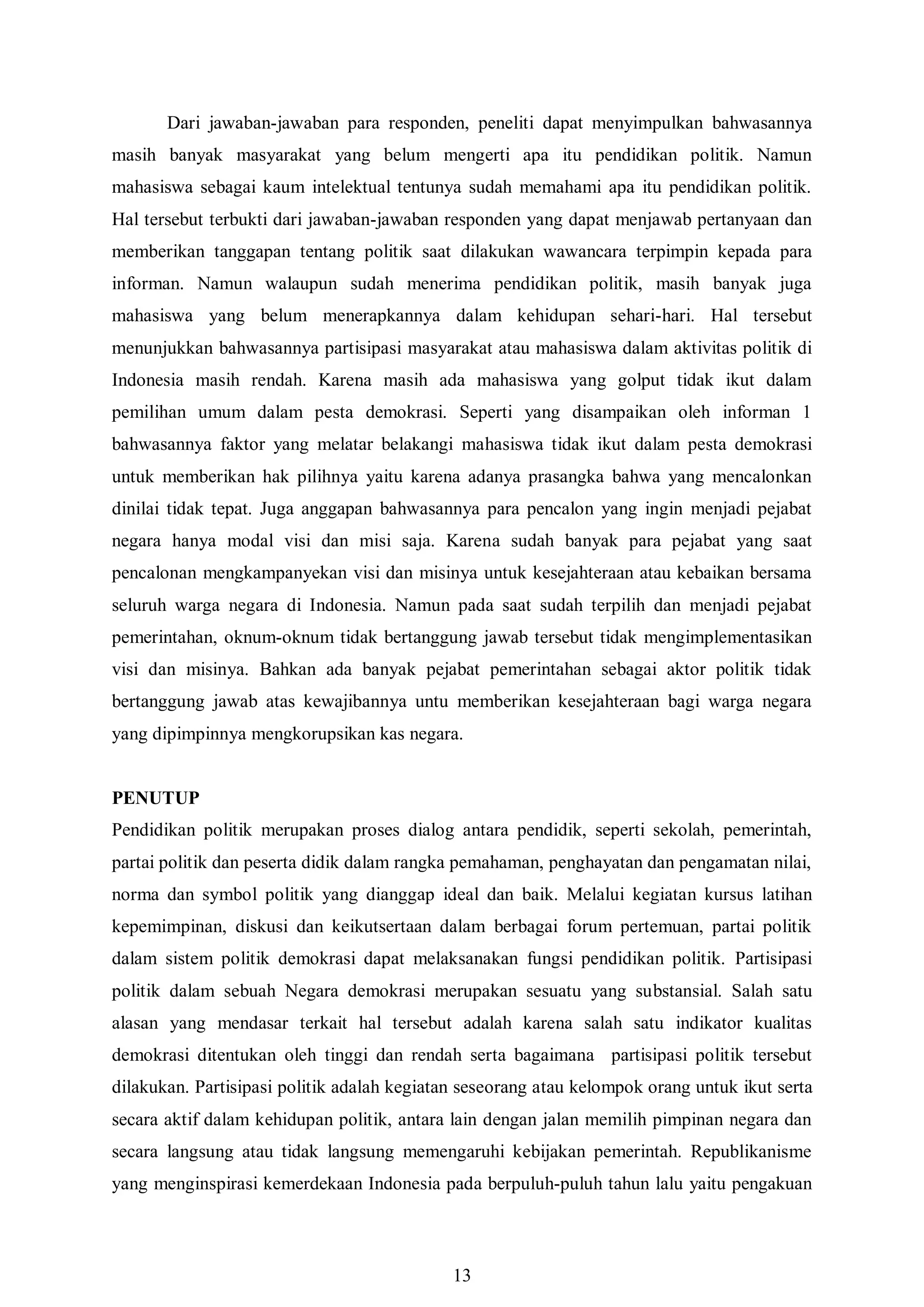 Implementasi Pendidikan Politik dan Keterlibatan Mahasiswa dalam ...