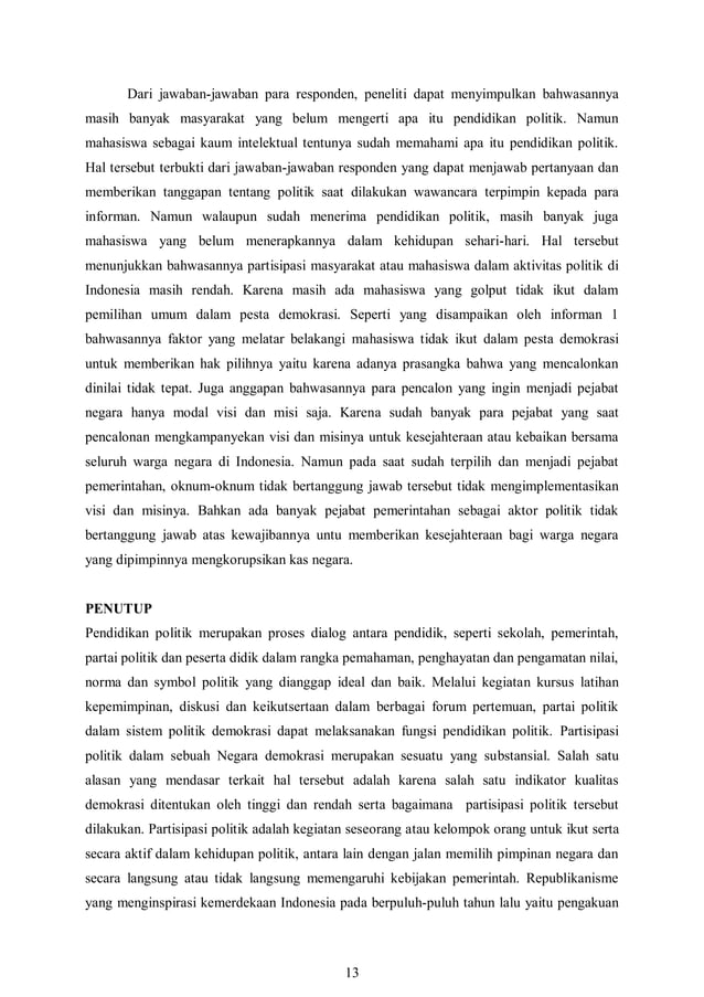Implementasi Pendidikan Politik dan Keterlibatan Mahasiswa dalam Aktivitas Politik untuk ...