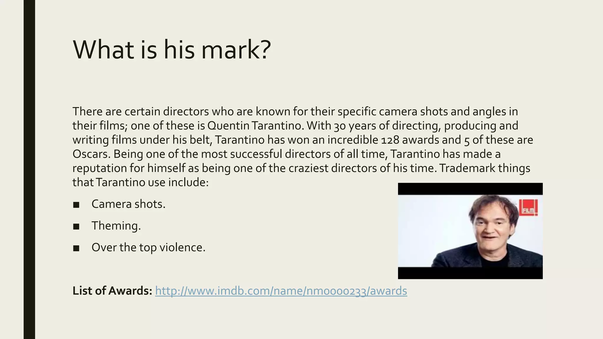 Auters Presentation - Quentin Tarantino | PPT