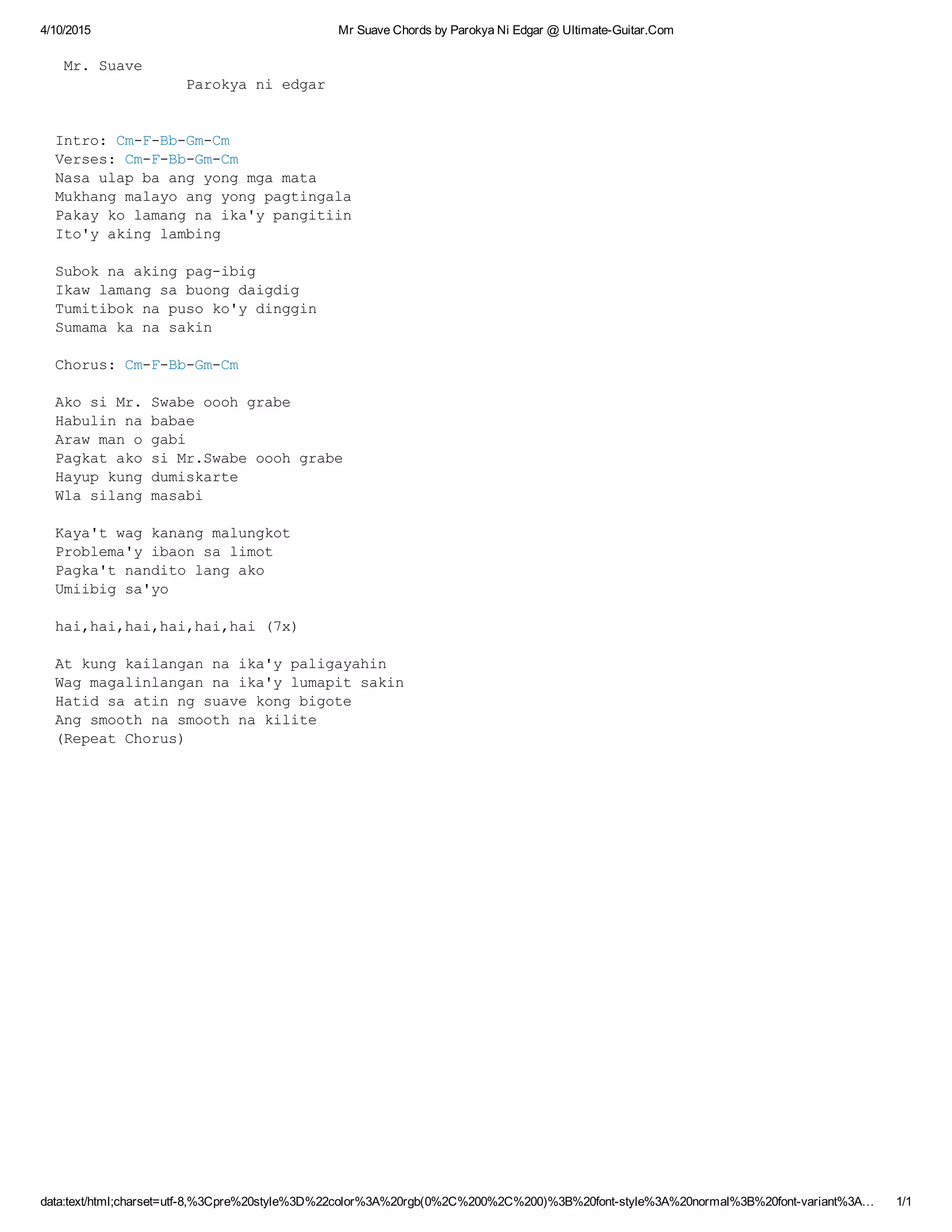 Mr suave chords by parokya ni edgar @ ultimate guitar | PDF