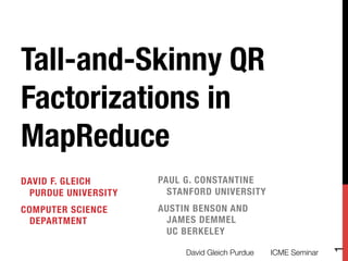 Tall-and-skinny QR factorizations in MapReduce architectures | PDF ...