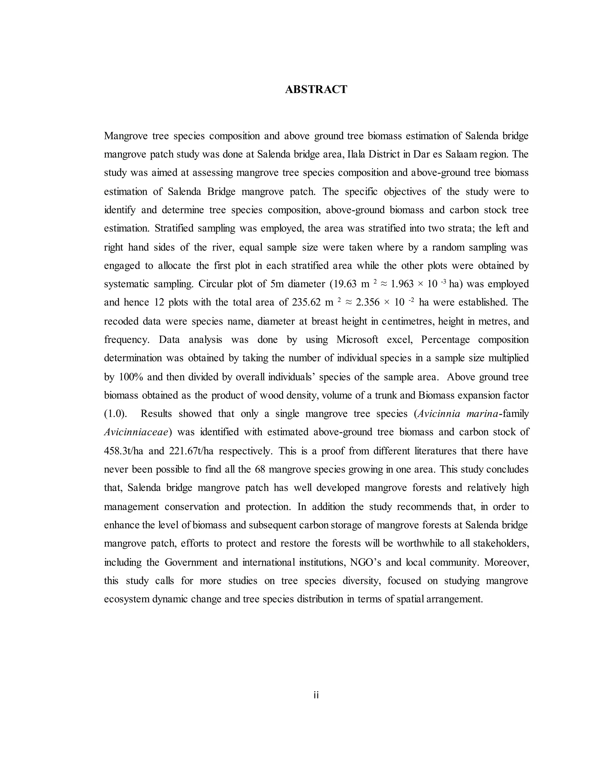 Tree species composition and above ground tree biomass estimation | DOCX
