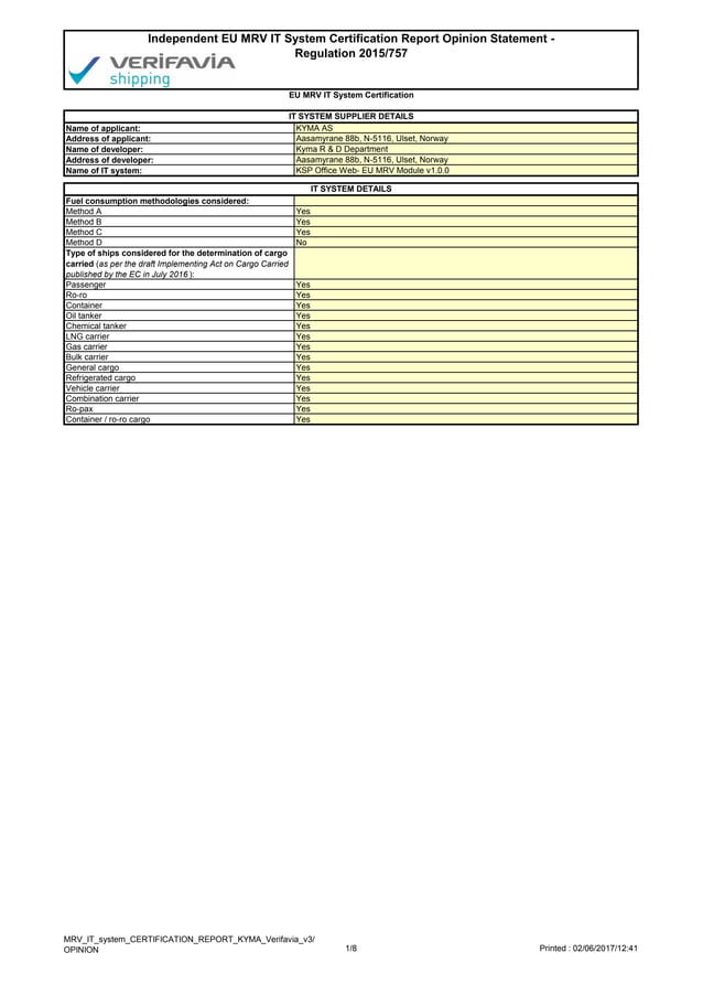 Mrv it system_certification_report_kyma_verifavia_vf | PDF