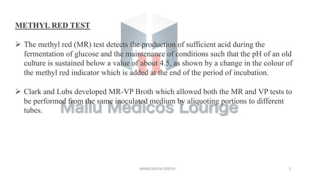 Methyl Red (MR) and Voges-Proskauer (VP) Test | PDF | Chemistry | Science