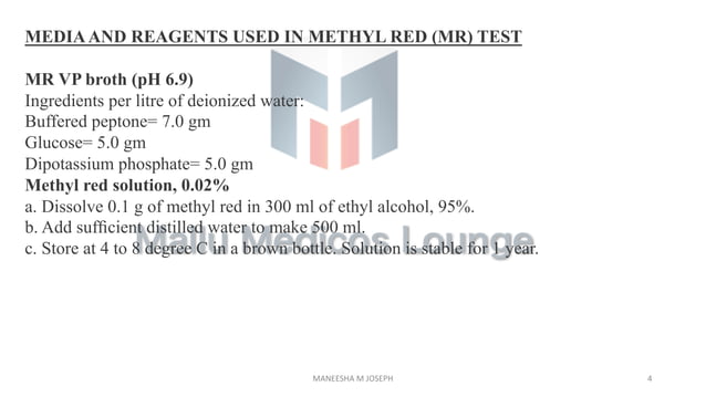 Methyl Red (MR) and Voges-Proskauer (VP) Test | PDF | Chemistry | Science