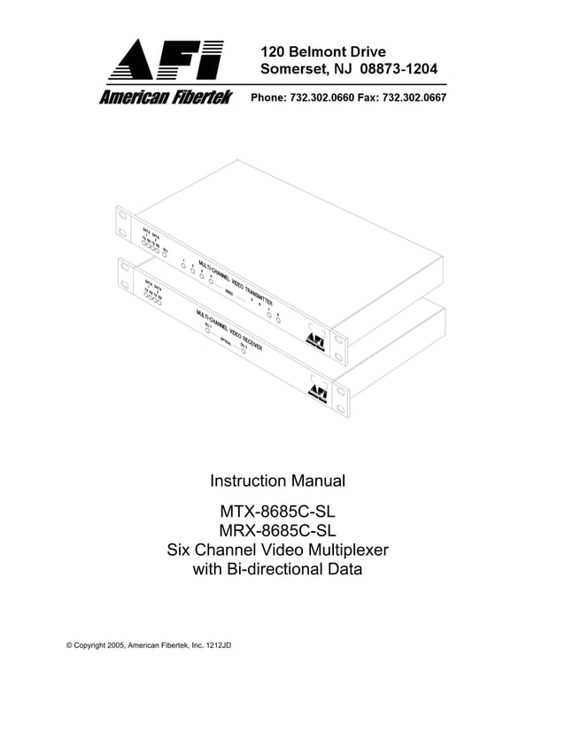 American Fibertek MRX8685CSL User Manual | PDF